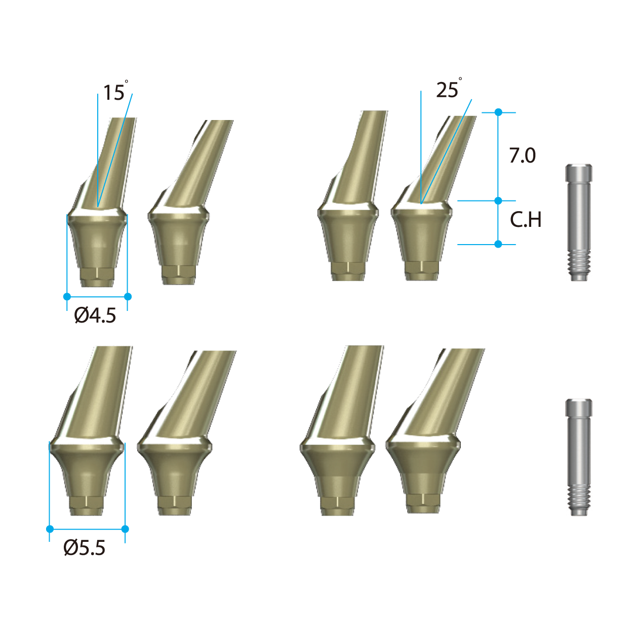 MEGAGEN / Angled Abutment [AO] φ5.5/ C.H=2.5/ 25°/ Hex